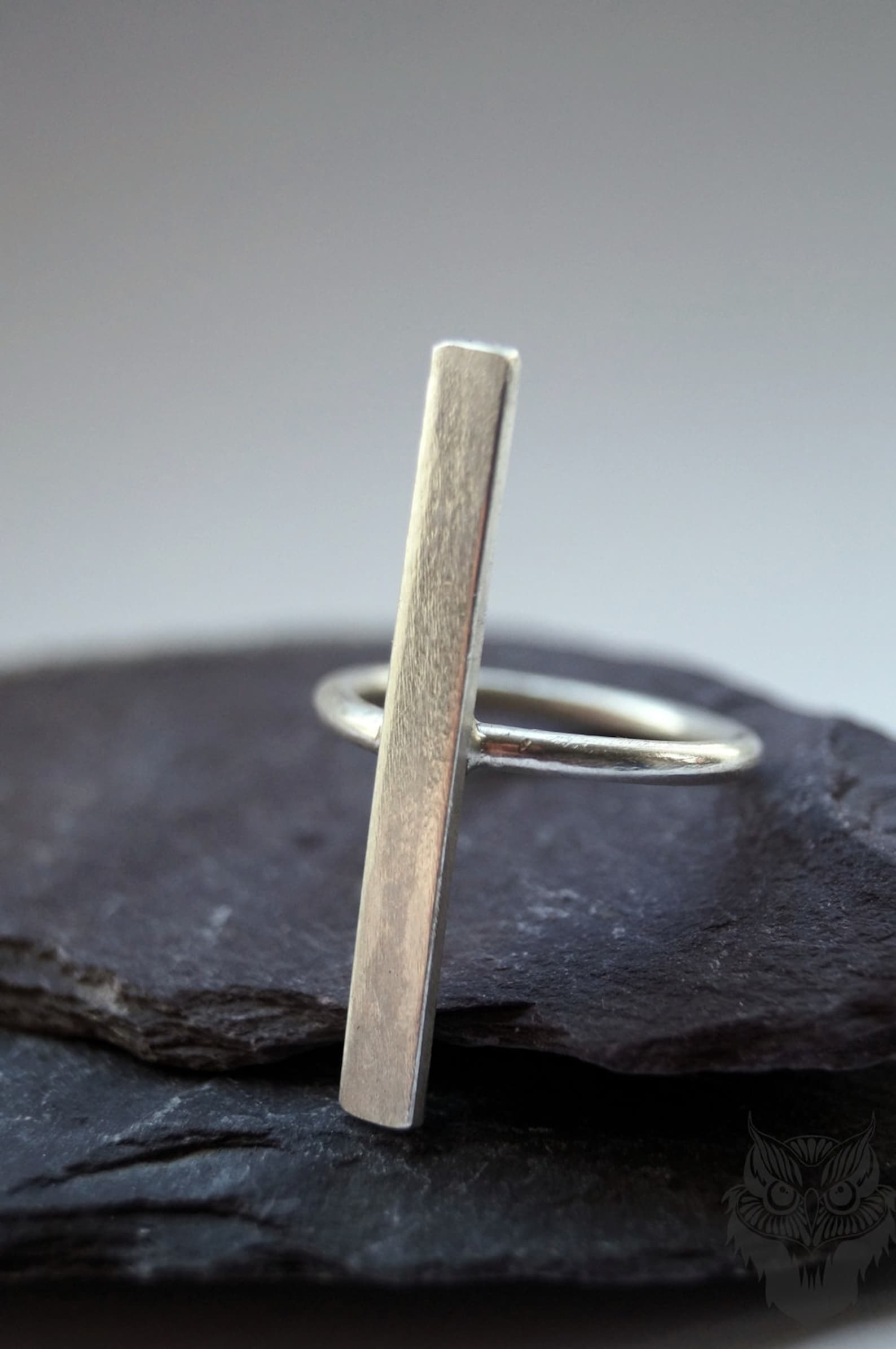 Recycled Sterling Silver Vertical Bar Ring Statement Ring | Etsy