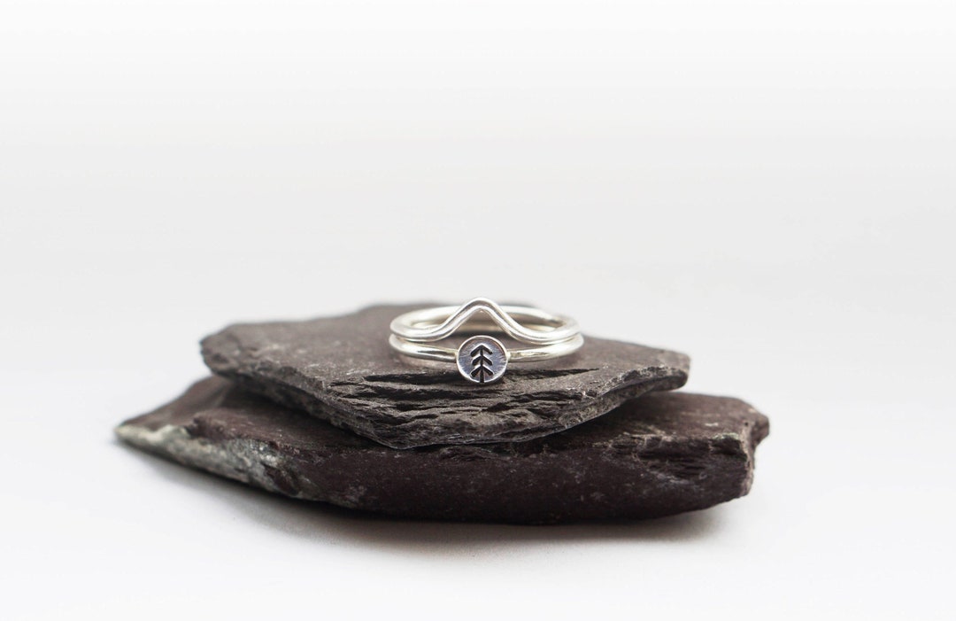 Pine Tree + Mountain Sterling Silver Stacking Rings ~ Statement, Trees ...