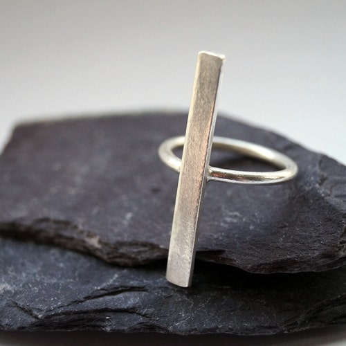 Recycled Sterling Silver Vertical Bar Ring Statement Ring | Etsy