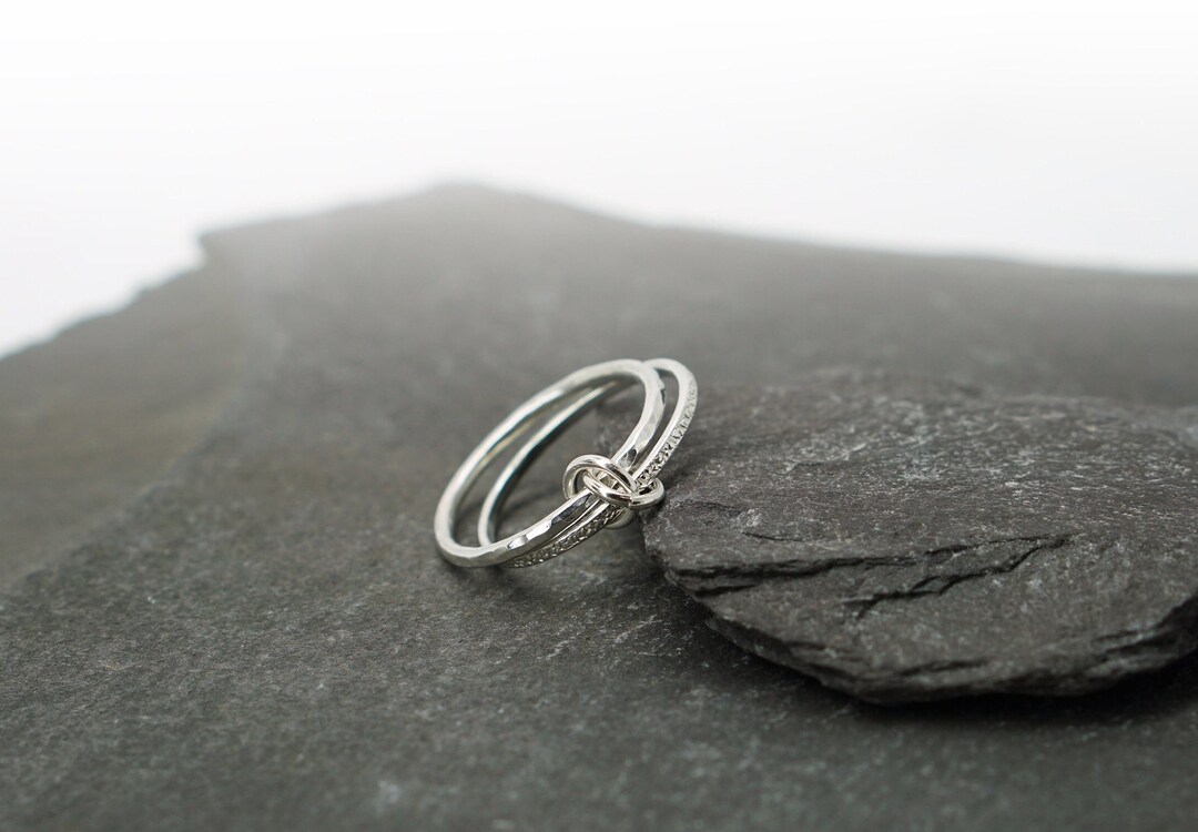 Fidget Ring Interlocking Stardust & Hammered Sterling Silver ~ Spinning ...