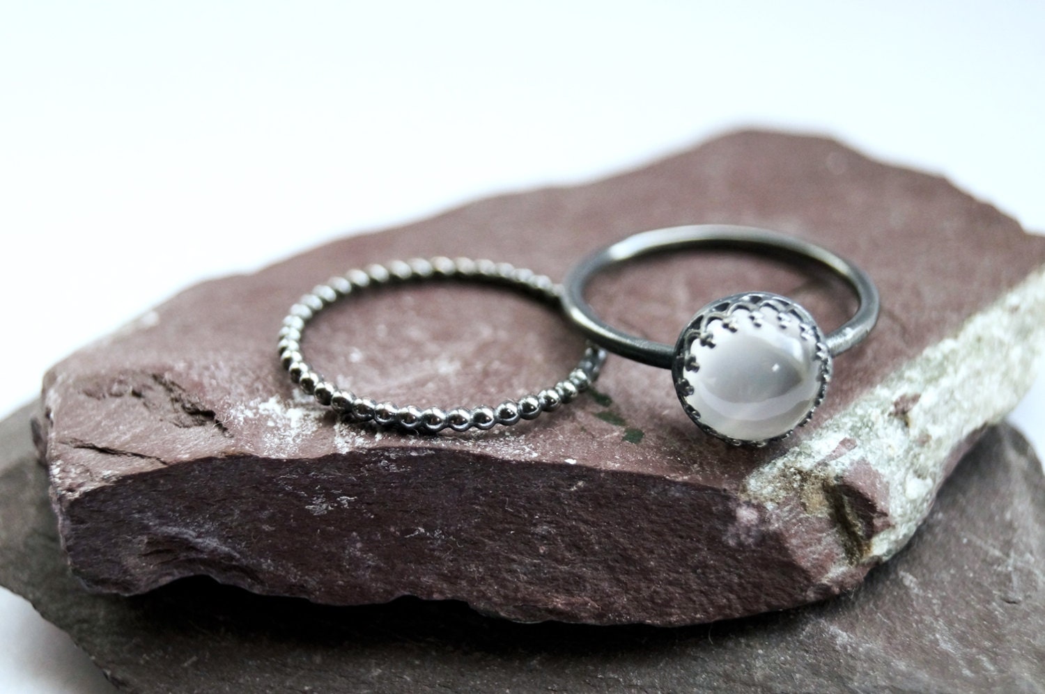 Gothic Crown Moonstone Recycled Sterling Silver Ring Stack - Etsy UK