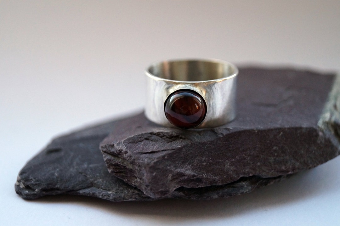 Red Tiger's Eye Wide Sterling Silver Ring Stacking Ring, Unisex, Men's ...