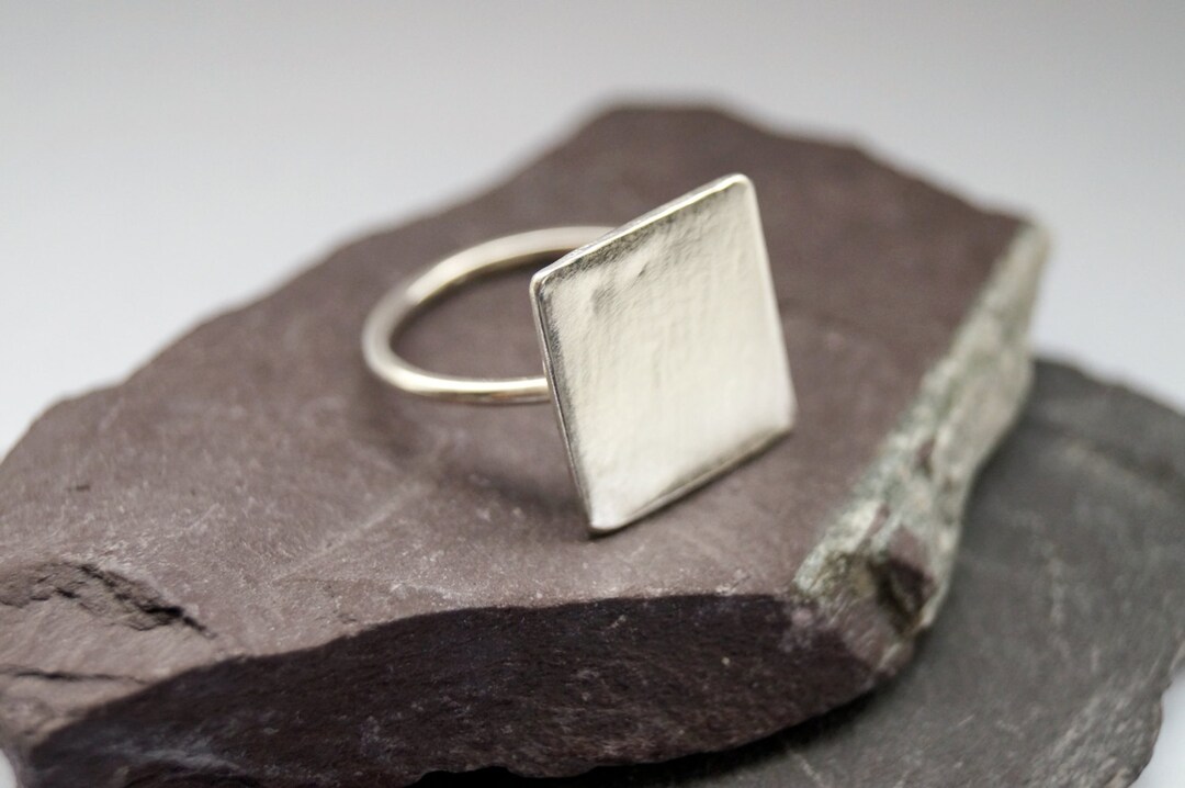 Recycled Sterling Silver Big Square Ring ~ Stacking Ring, Triangle ...