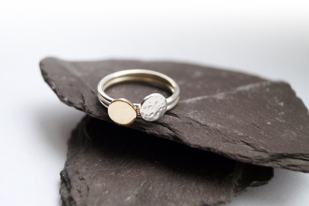 9ct Gold Sun Disc & Silver Moon Stacking Set ~ Statement Ring, Sun ...