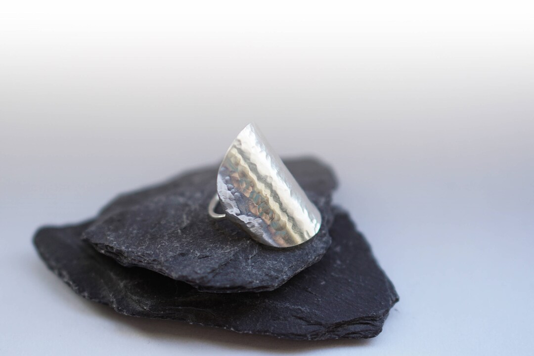 Dimpled Sterling Silver Armour Ring Disc, Statement Ring Geometric ...