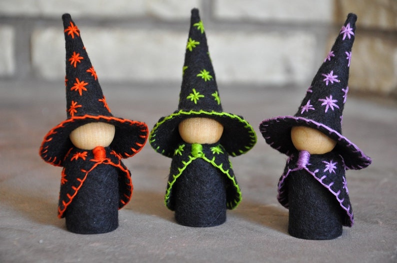 Three Little Wooden and Wool Felt Witches A Waldorf and - Etsy