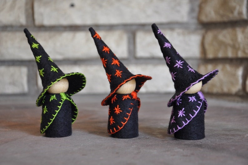 Three Little Wooden and Wool Felt Witches A Waldorf and - Etsy