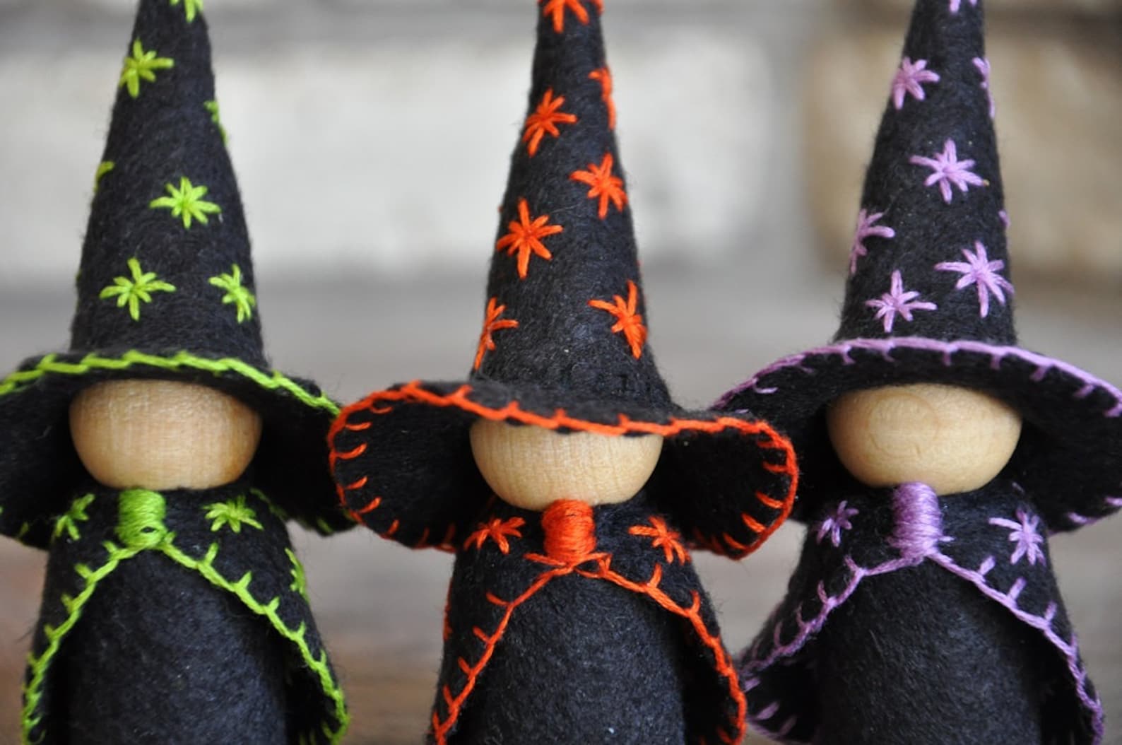 Three Little Wooden and Wool Felt Witches A Waldorf and - Etsy