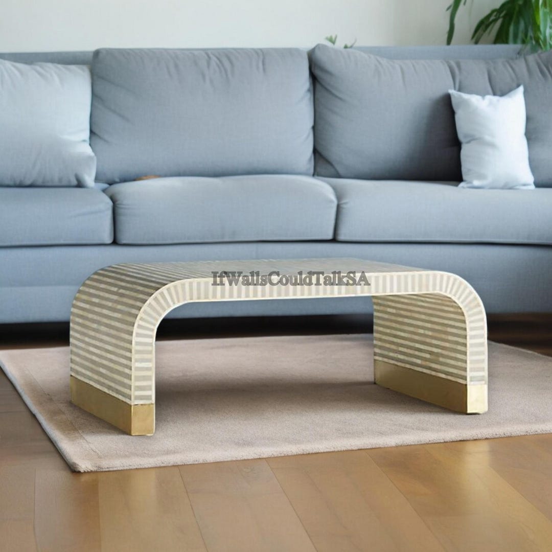 Bone Inlay Waterfall Stripe Design Coffee Table Grey, Bone Inlay ...