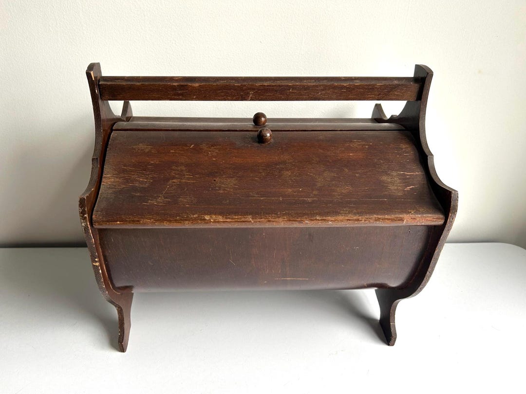 Vintage Wooden Sewing Box Basket With Double Flip Open Lids - Etsy