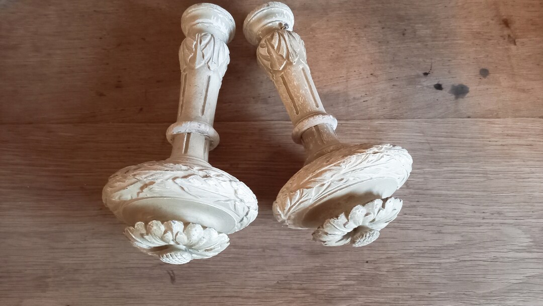 Pair of Finials Antique French Carved Wooden Finials or Curtain Tie ...