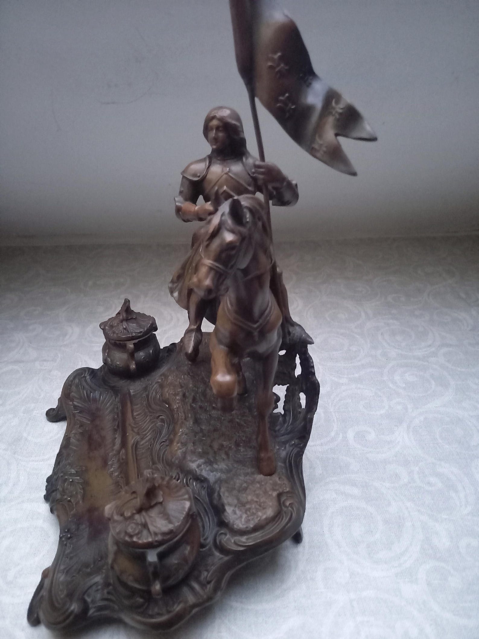 Joan of Arc Sculpture Double Inkwell and Pen Stand Bronzed Metal Signed ...