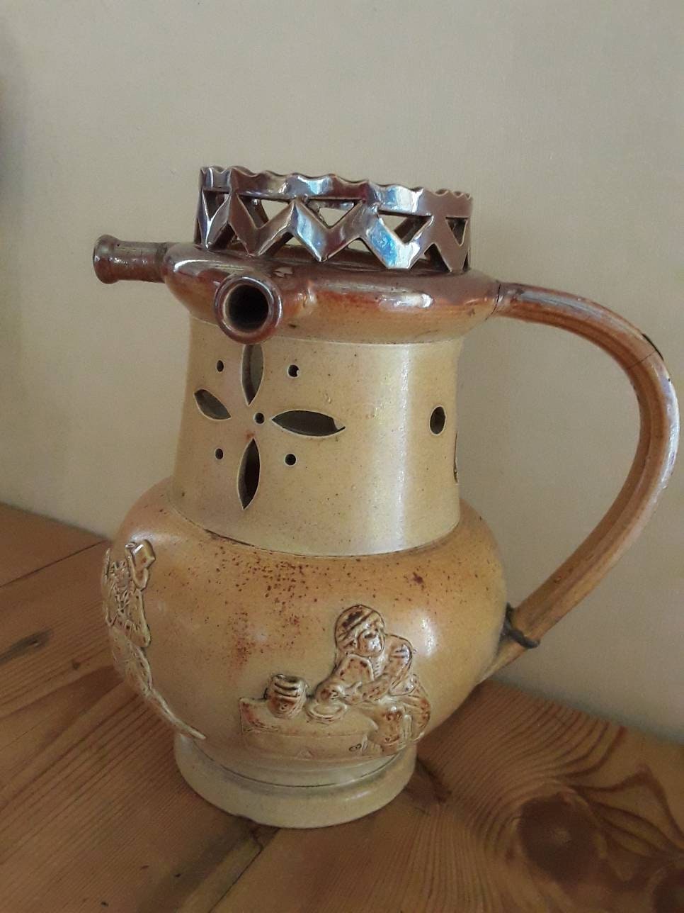 Antique Puzzle Jug Stoneware Pitcher Please Note There is Damage to ...