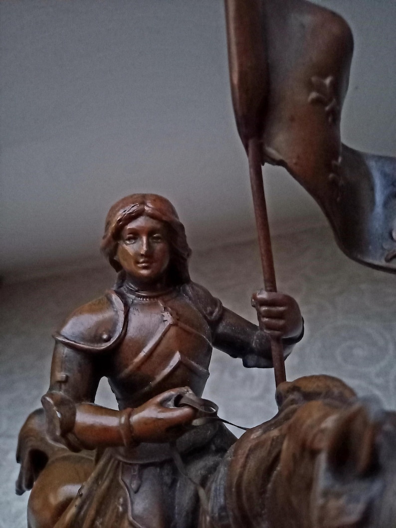 Joan of Arc Sculpture Double Inkwell and Pen Stand Bronzed Metal Signed ...