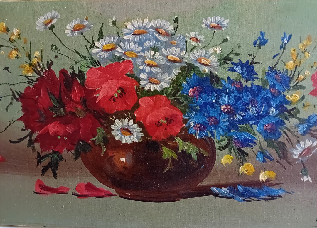 Oil Painting Vintage Still Life Pretty Floral Art Colourful and ...