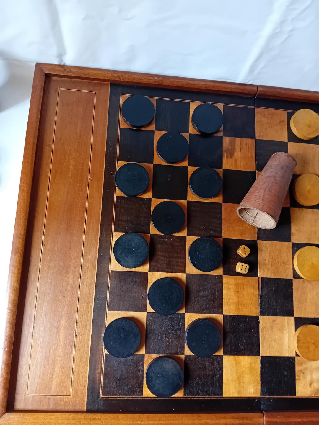 Vintage Wood Checkers and Backgammon Game: French Folding Board - Etsy