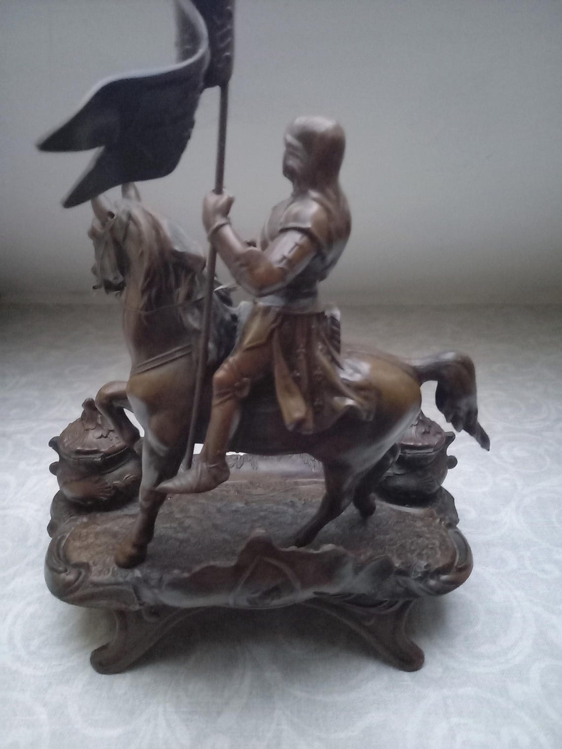 Joan of Arc Sculpture Double Inkwell and Pen Stand Bronzed Metal Signed ...