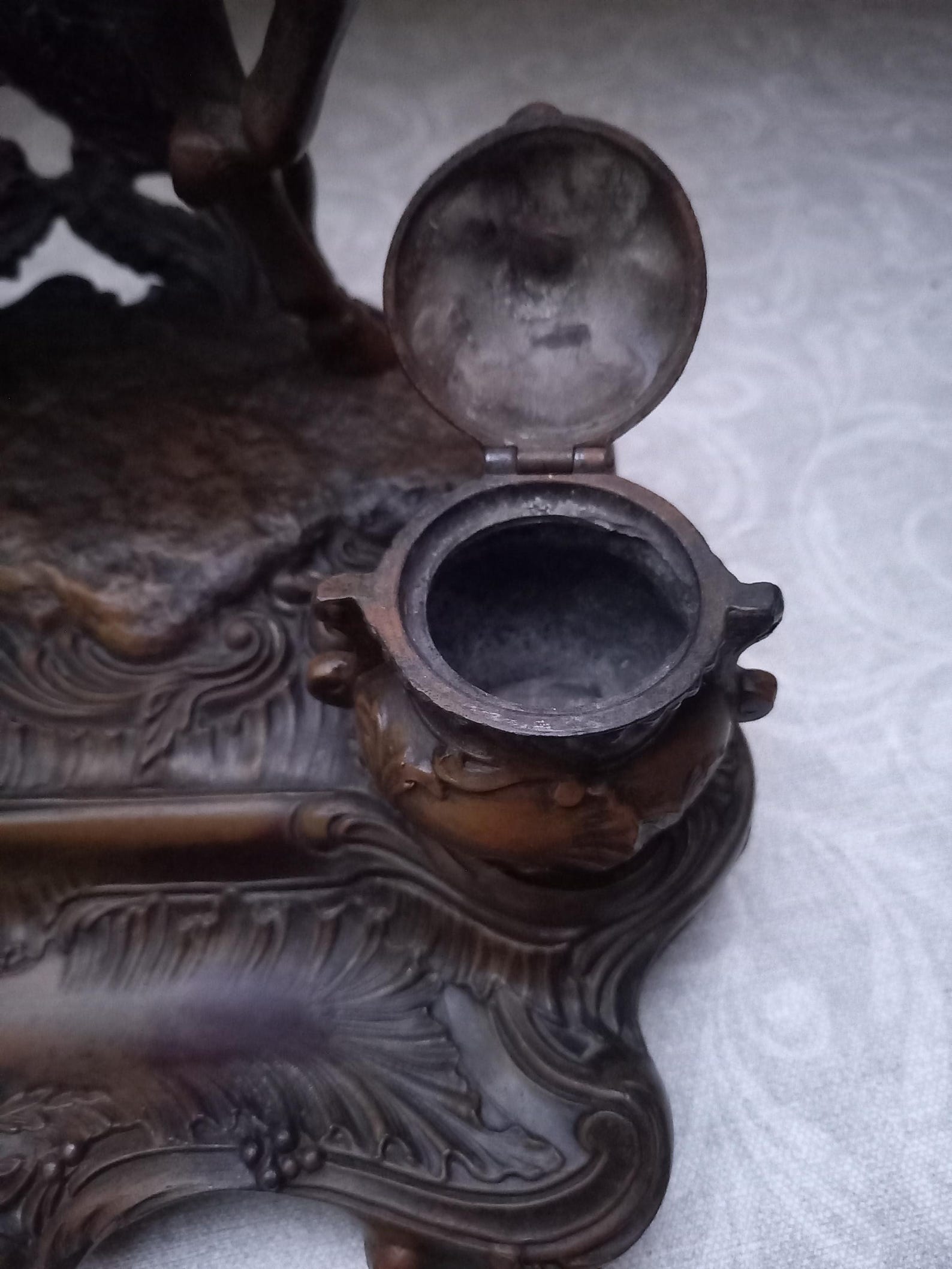 Joan of Arc Sculpture Double Inkwell and Pen Stand Bronzed Metal Signed ...