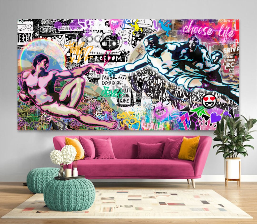Pop Art Canvas Creation of Adam Michelangelo Graffiti Kunst ...