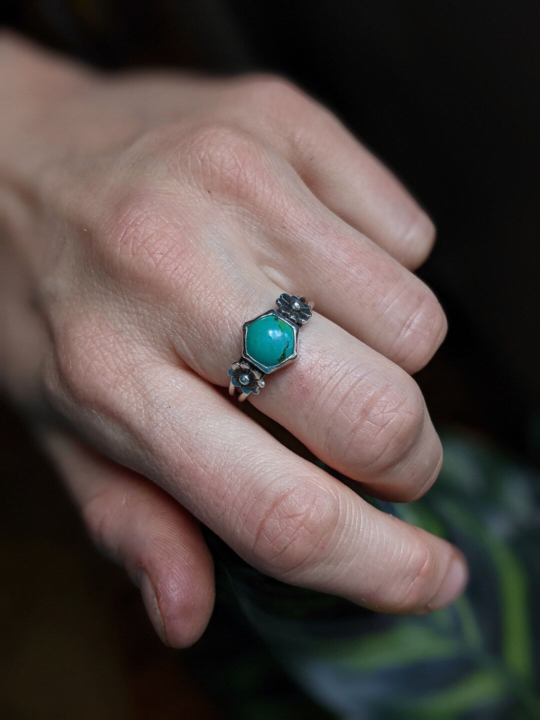 Flor turquesa tibetana tamaño anillo 7.25 - Etsy España