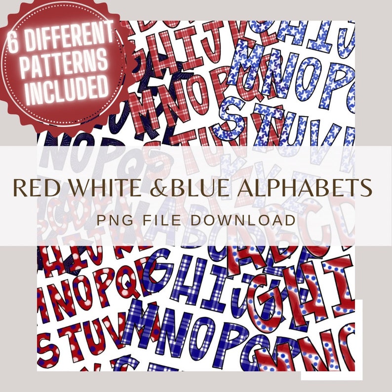 Red White & Blue Alphabet PNG Download 300dpi ; 4th of July Themed ...