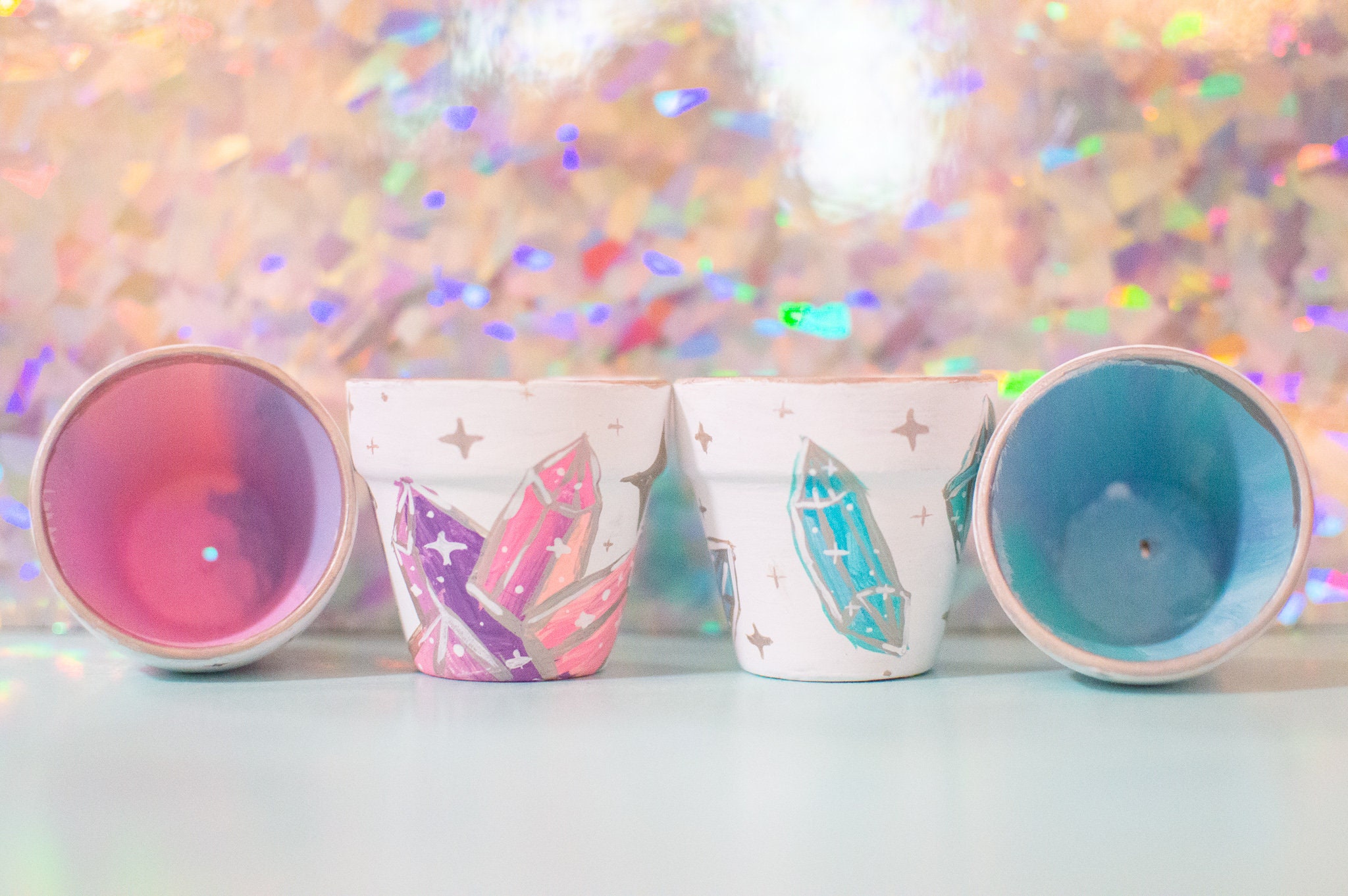 Mini Hand-painted Terracotta Crystal Pots Set of Two pink & | Etsy