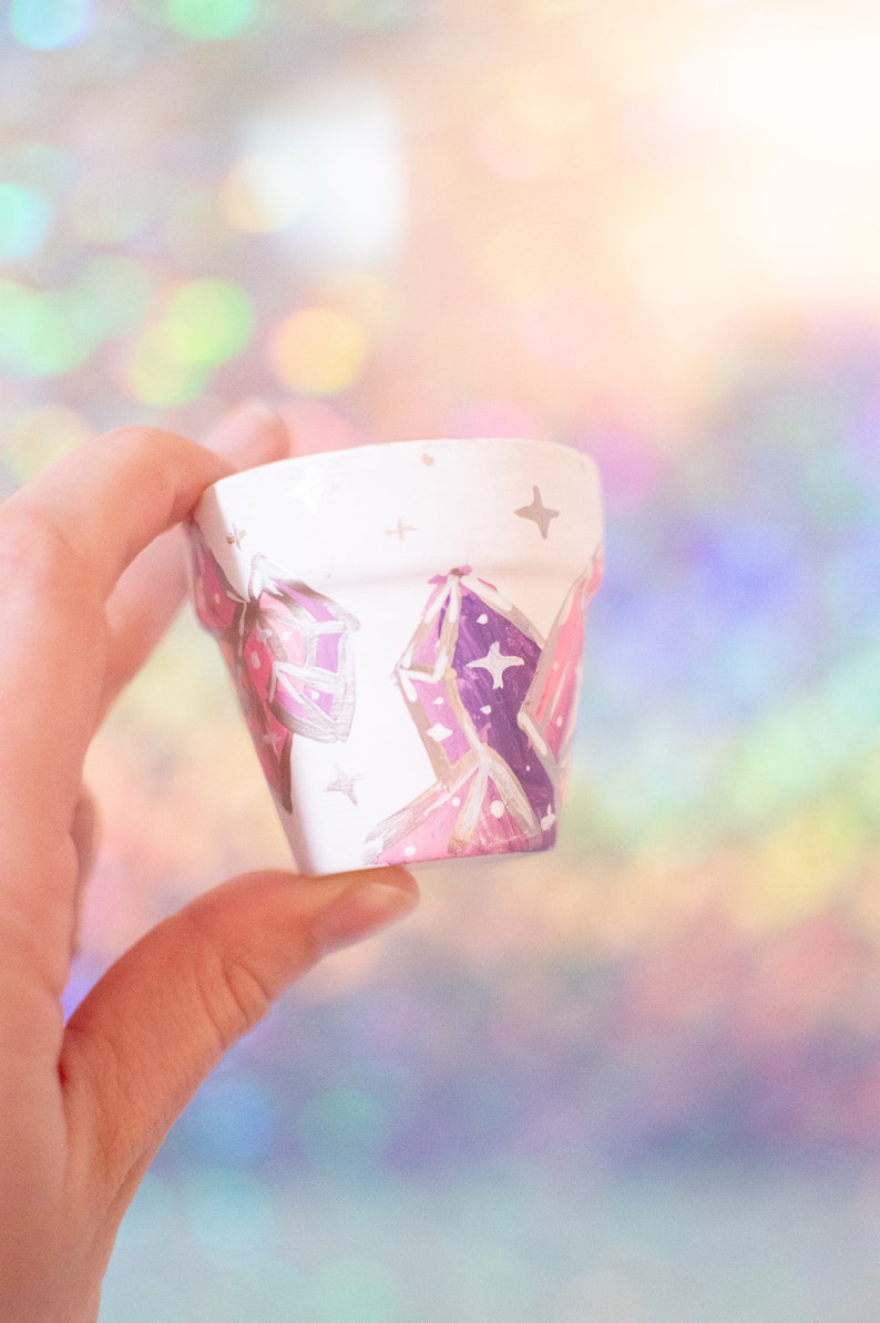 Mini Hand-painted Terracotta Crystal Pots Set of Two pink & - Etsy