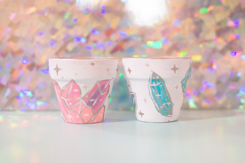 Mini Hand-painted Terracotta Crystal Pots Set of Two pink & - Etsy