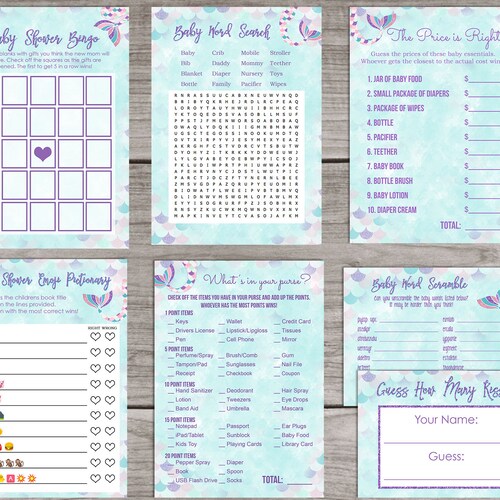 Mermaid Baby Shower Games Bundle Printable Under the Sea Baby | Etsy