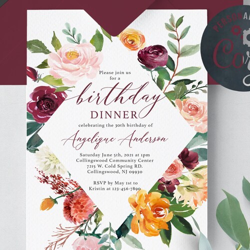 Fall Floral Birthday Party Invitation Boho Autumn Birthday - Etsy