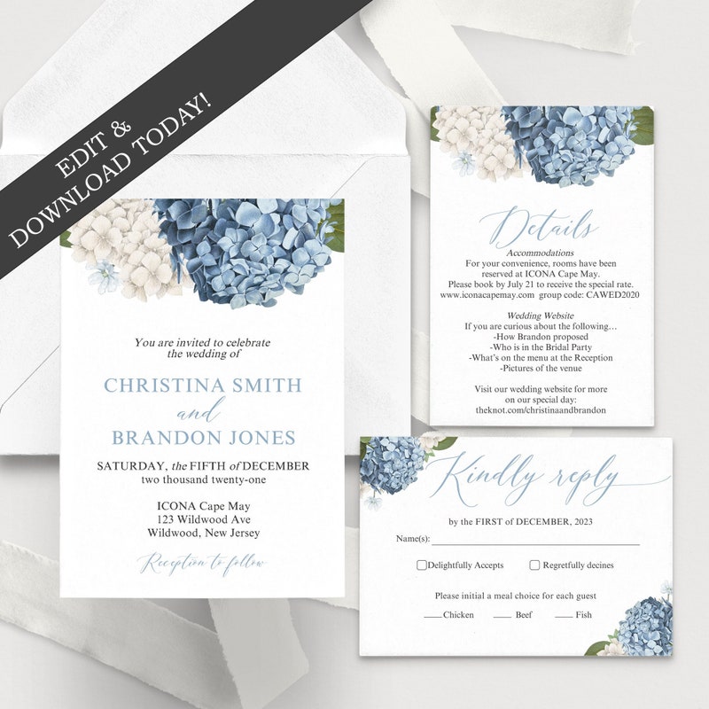 Hydrangea Wedding Invitation - Etsy