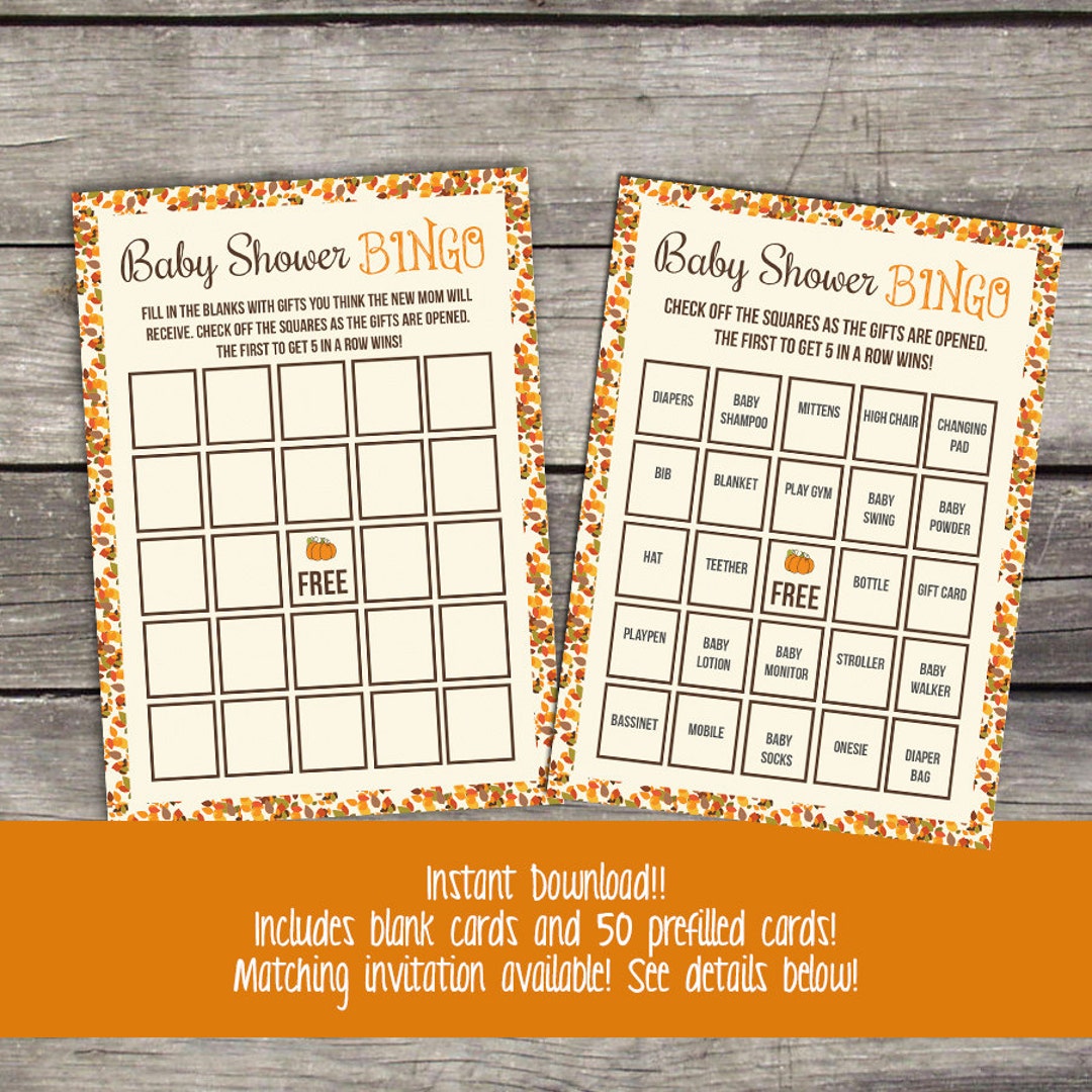 Pumpkin Baby Shower Bingo Game Lil Pumpkin Bingo Baby Shower Games Fall ...