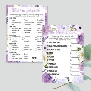 Lavender Purple Baby Shower Game Package - Flowers - Instant Download ...