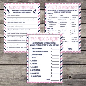Nautical Girl Baby Shower Game Package Bingo Price is Right Whats in ...