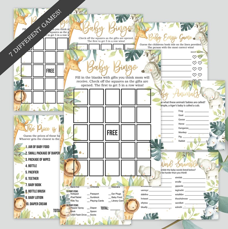 Safari Baby Shower Games Jungle Animals Instant Download - Etsy
