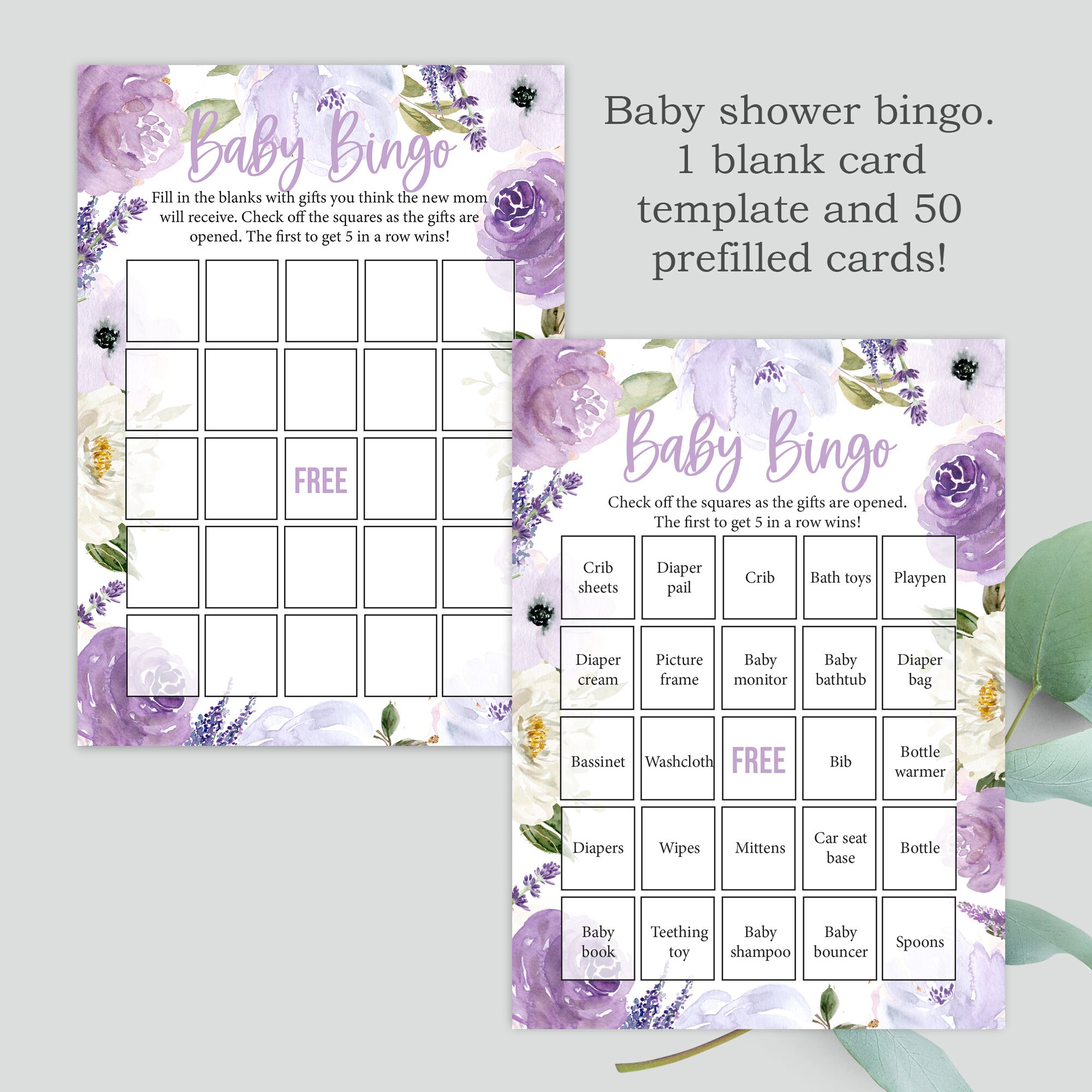 Lavender Purple Baby Shower Game Package Flowers Instant | Etsy