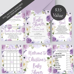 Lavender Purple Baby Shower Invitations - Watercolor Florals - Edit ...