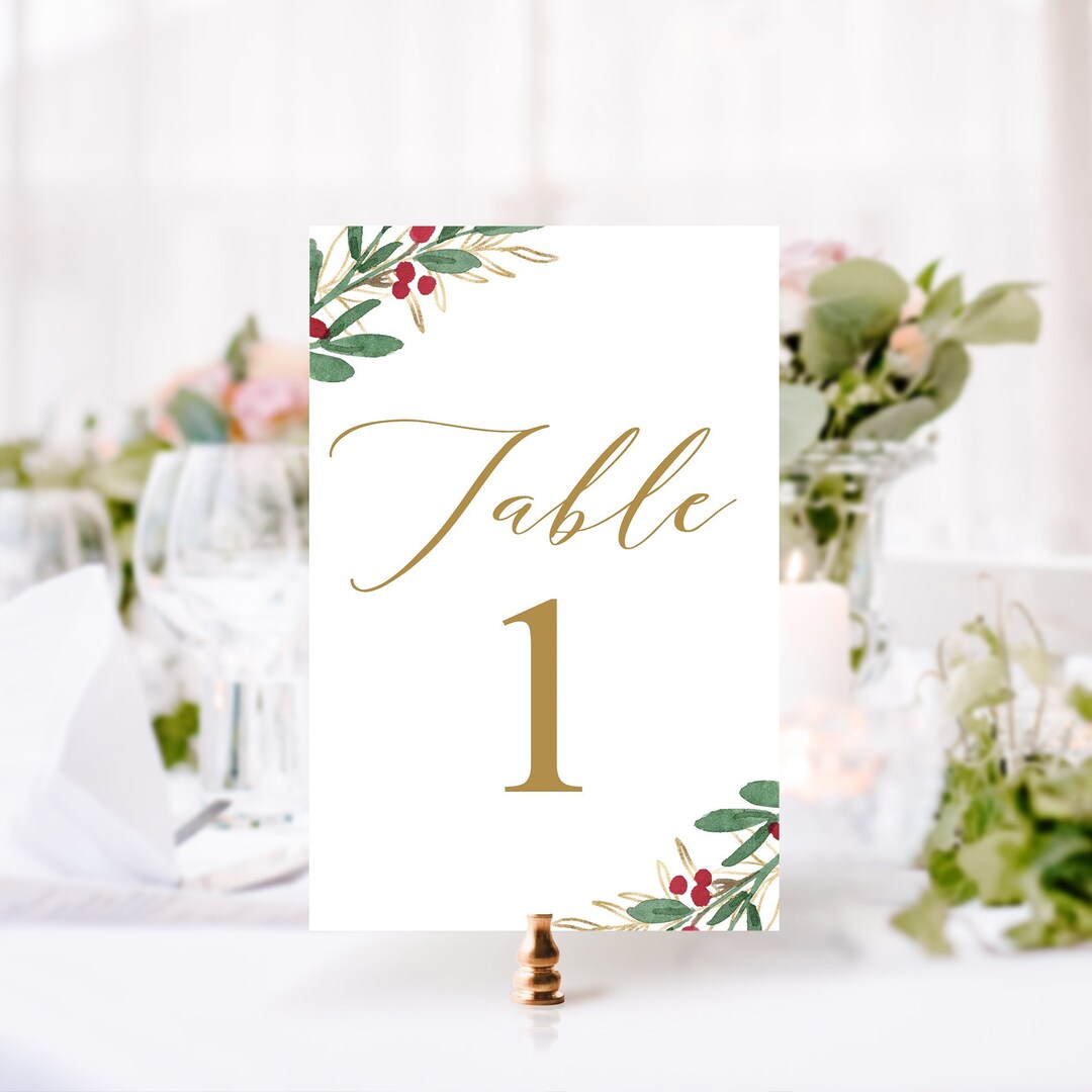 Winter Wedding Table Number Cards Template Christmas Wedding Table ...