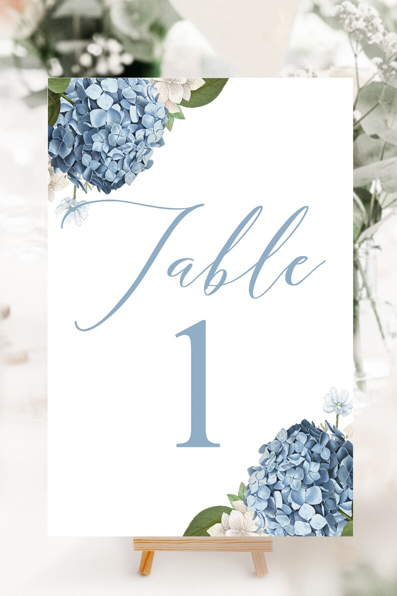 Hydrangea Wedding Table Number Cards Template Blue Floral - Etsy