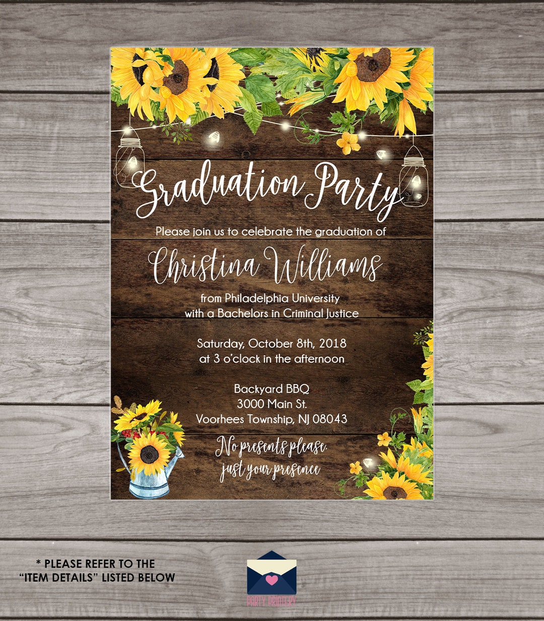 Sunflower Graduation Invitations - Rustic Sunflower - High School ...
