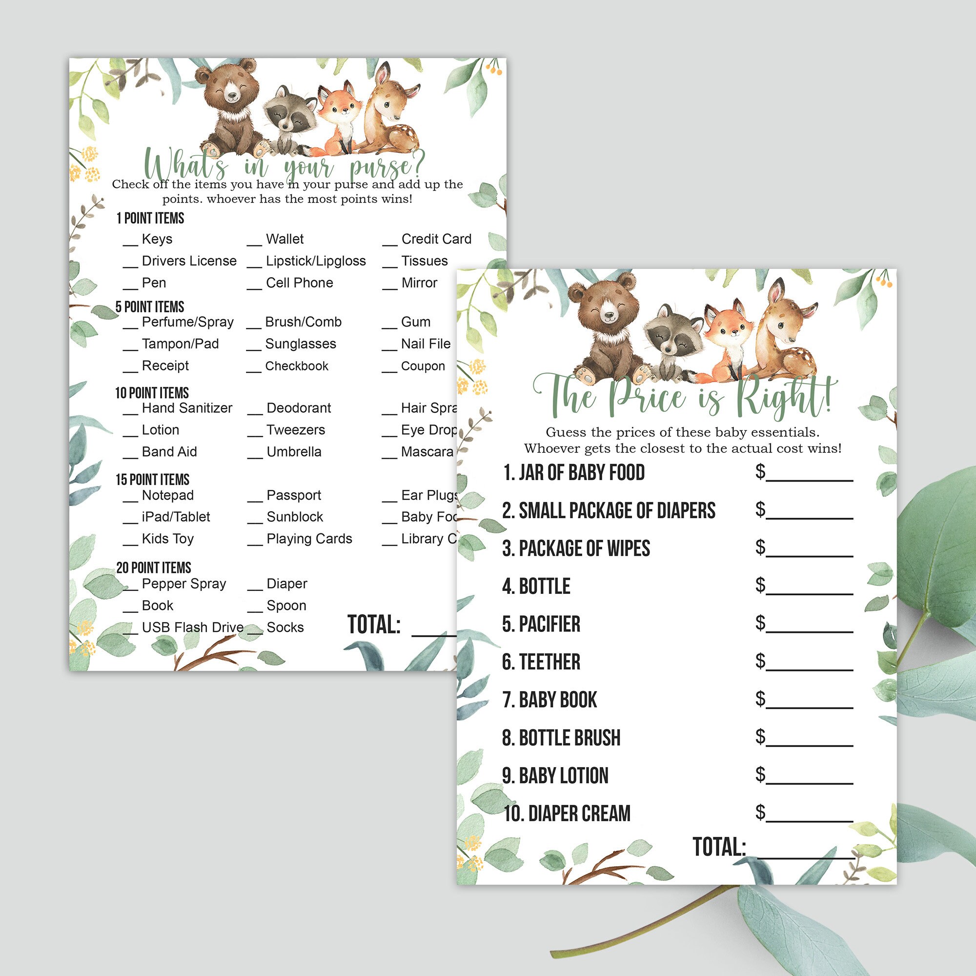 Woodland Animals Baby Shower Game Package Forest Animals | Etsy