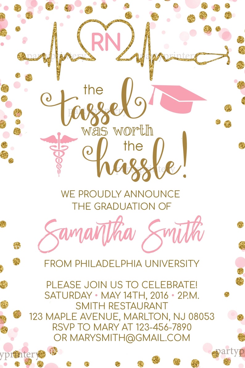Nursing School Graduation Invitation Template Pink and Gold - Etsy
