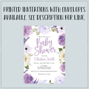 Lavender Purple Baby Shower Invitations - Watercolor Florals - Edit ...