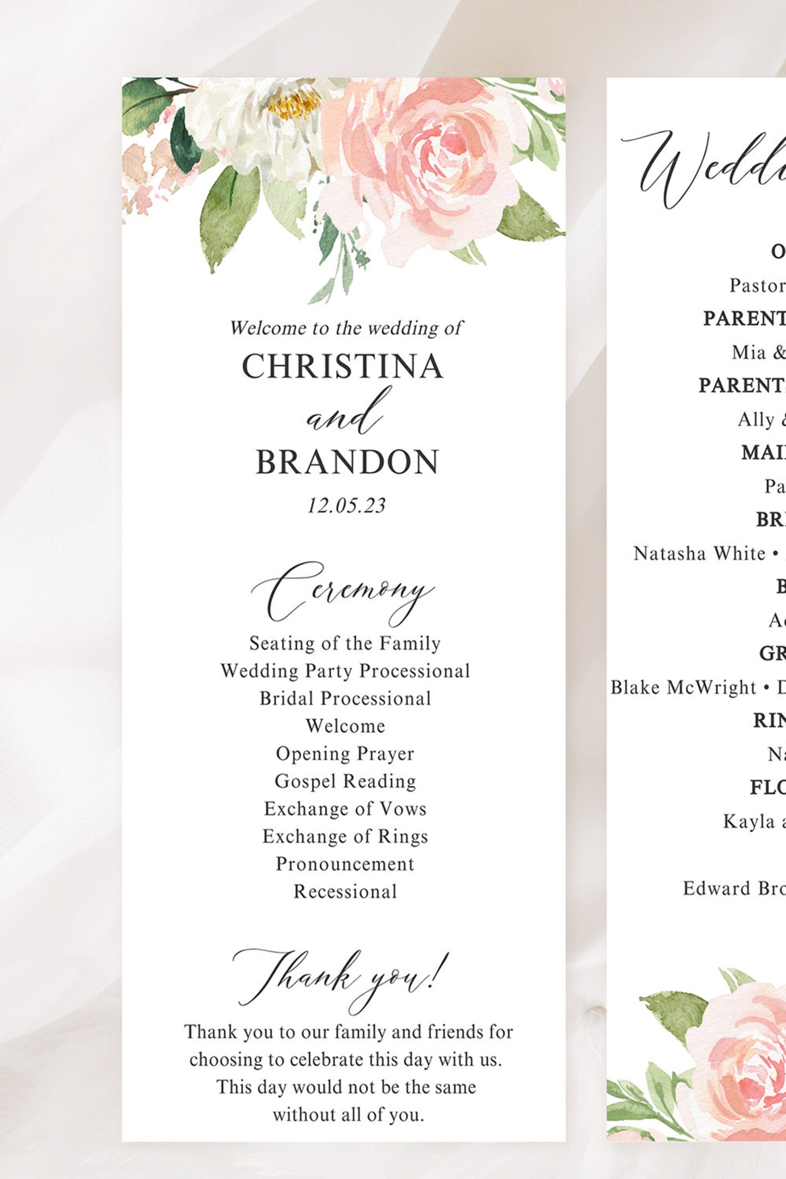 Blush Pink Wedding Program Template Floral Wedding Program - Etsy