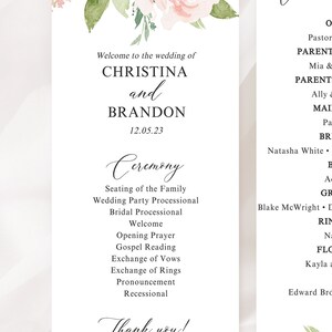 Blush Pink Wedding Program Template - Floral Wedding Program - Instant ...