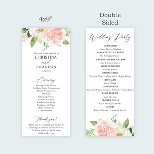 Blush Pink Wedding Program Template - Floral Wedding Program - Instant ...
