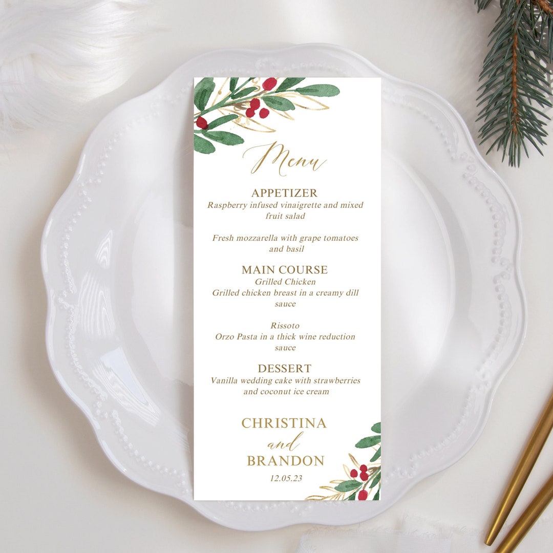 Winter Wedding Menu Template - Christmas Wedding Menu - Instant ...