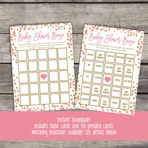 Pink and Gold Baby Shower Bingo Game Glitter Baby Shower Game Girl Baby ...