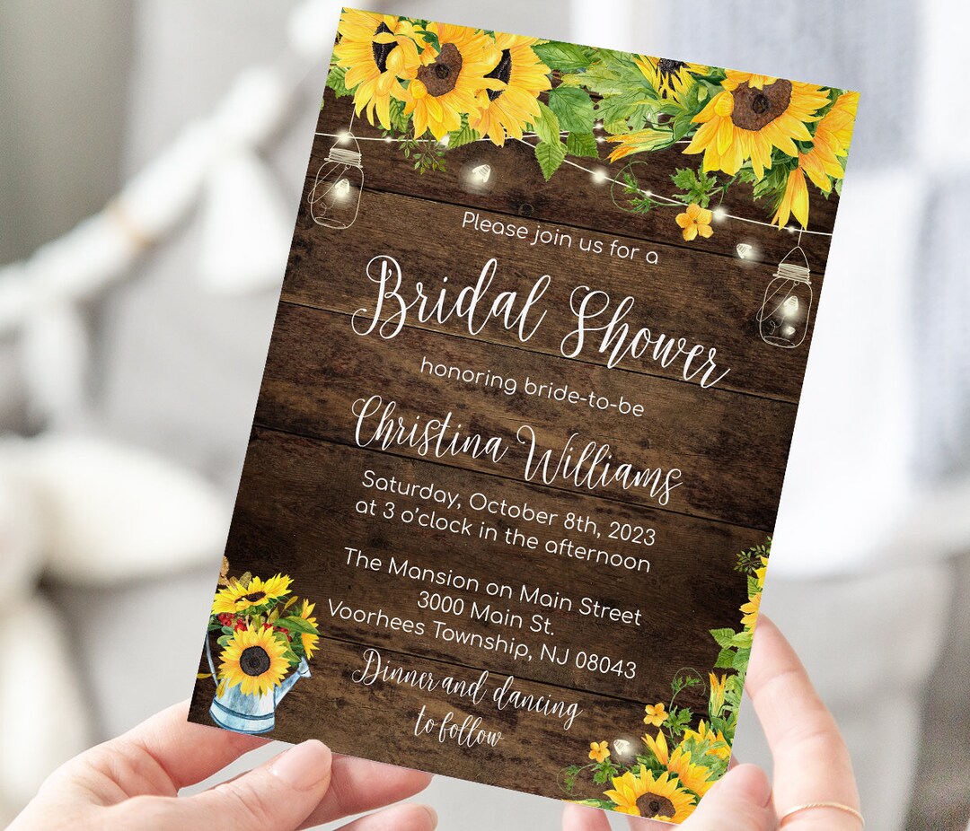 Rustic Sunflower Bridal Shower Invitation Template - Country Bridal ...