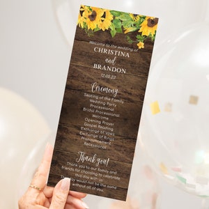 Rustic Sunflower Wedding Program Template Country Wedding Program Instant Download and Edit ...